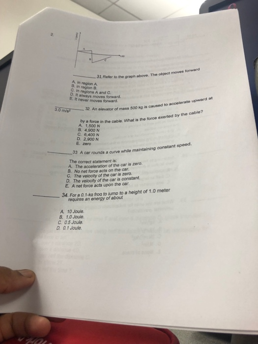 Solved 31. Refer to the graph above. The object moves | Chegg.com