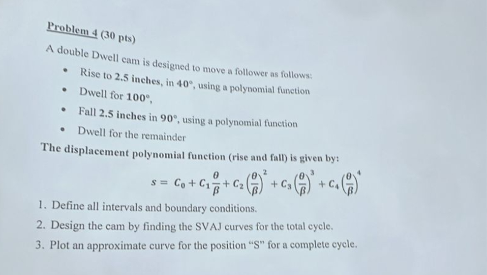 Solved Problem 4 ( 30 pts)A double Dwell cam is ﻿designed to | Chegg.com