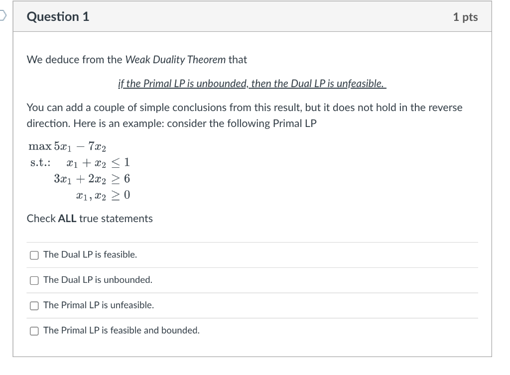 We deduce from the Weak Duality Theorem that if the | Chegg.com