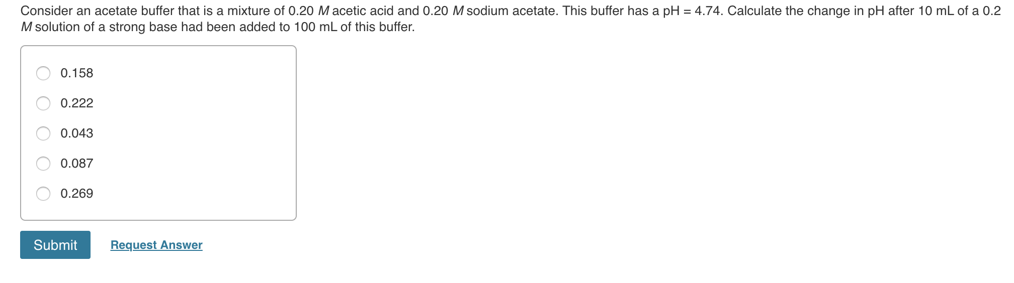 Solved Consider an acetate buffer that is a mixture of 0.20 | Chegg.com