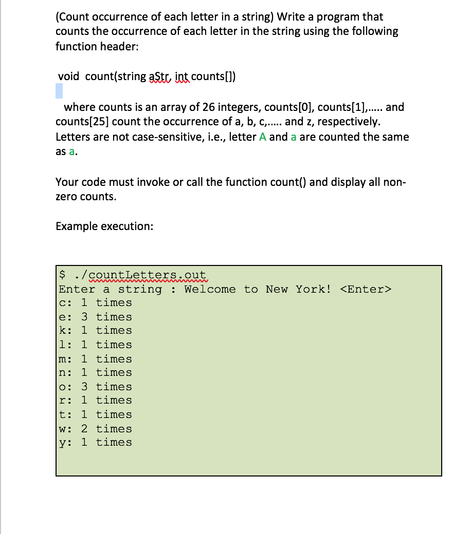 Solved (Count occurrence of each letter in a string) Write a | Chegg.com