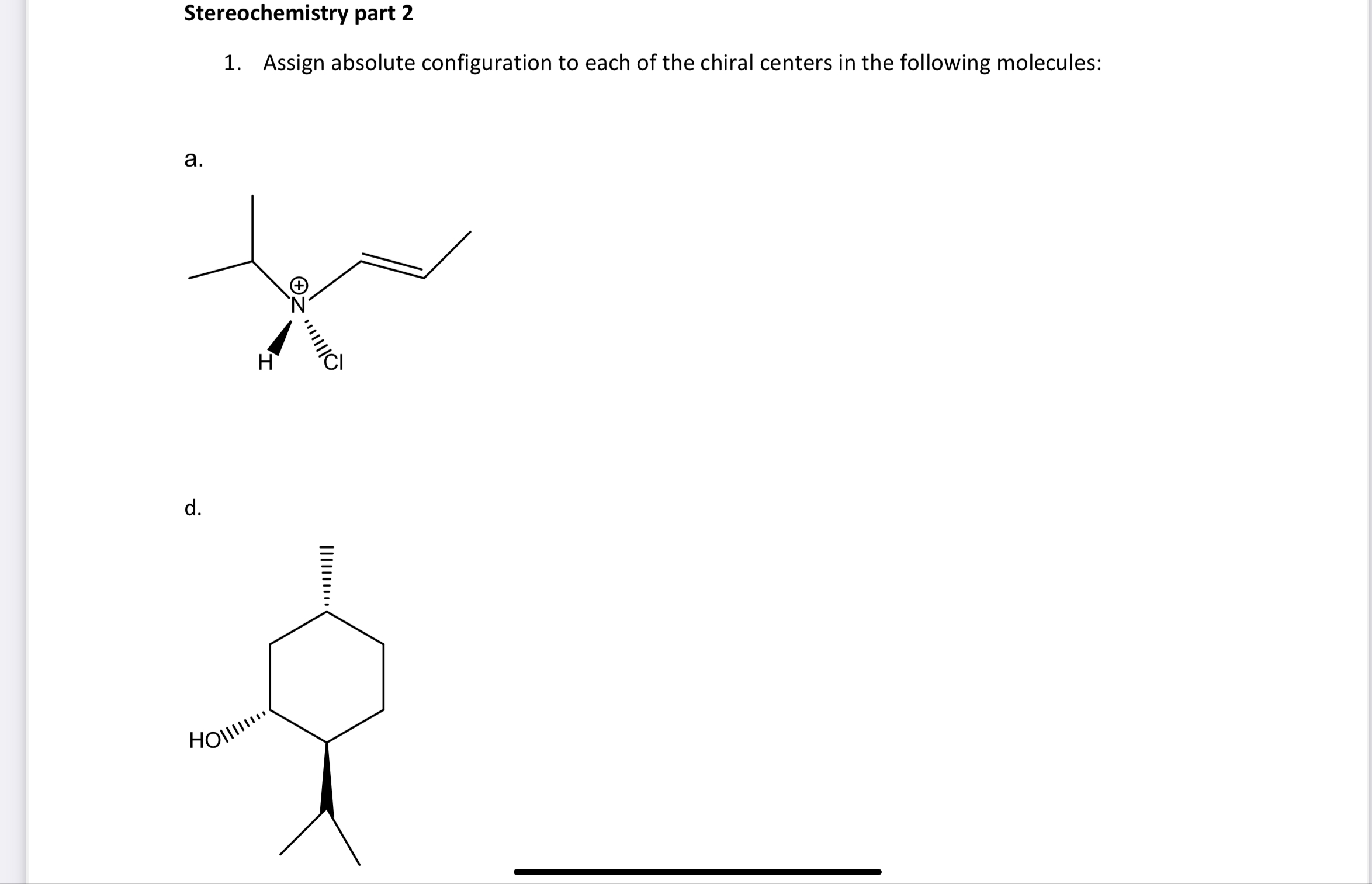 Solved 1. Assign absolute configuration to each of the | Chegg.com