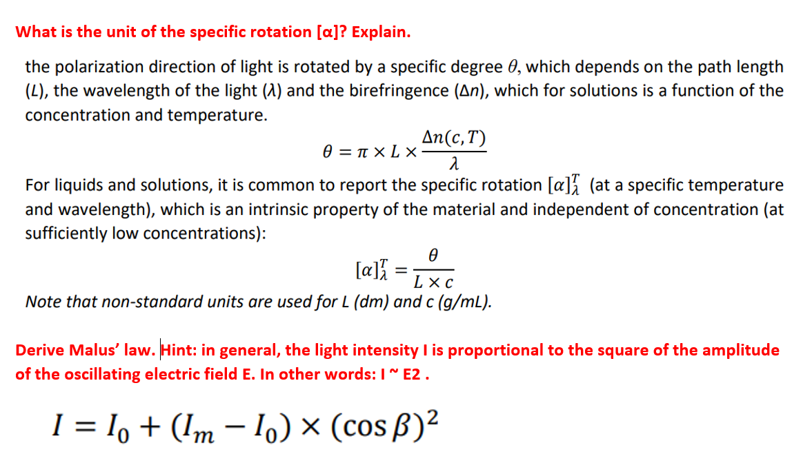 Solved What is the unit of the specific rotation [a]? | Chegg.com
