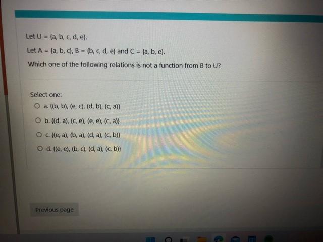 Solved Let U={a,b,c,d,e}. Let A={a,b,c},B={b,c,d,e} and | Chegg.com