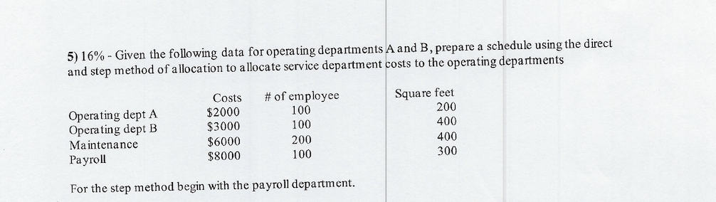 Solved 5) 16% - Given the following data for operating | Chegg.com