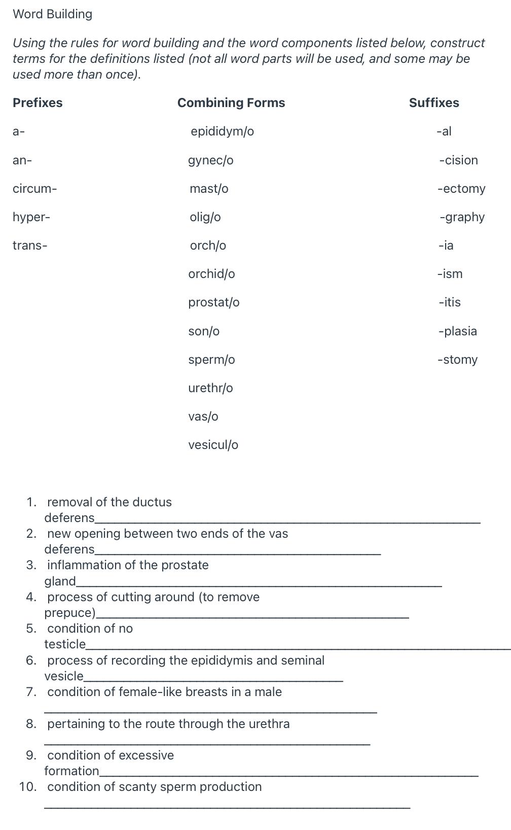 Solved Word Building Using the rules for word building and | Chegg.com