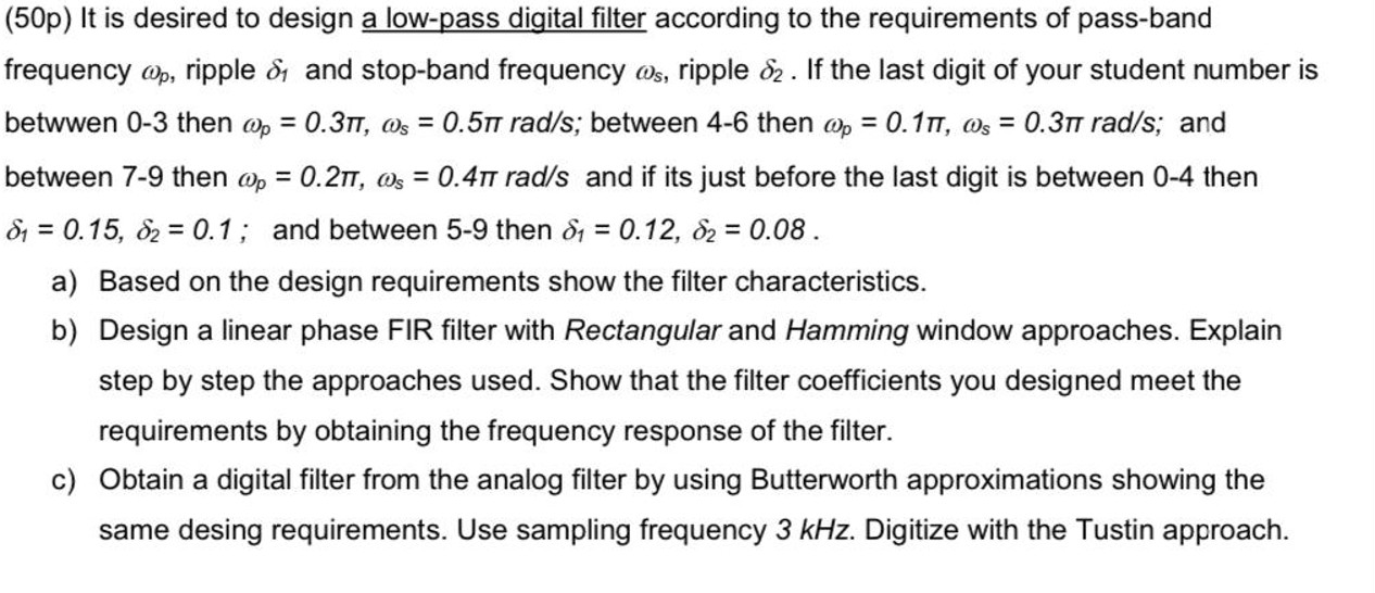 Solved It is desired to design a low-pass digital filter | Chegg.com