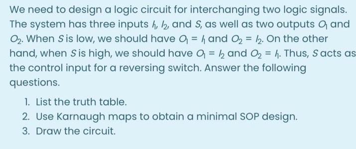 Solved We need to design a logic circuit for interchanging | Chegg.com