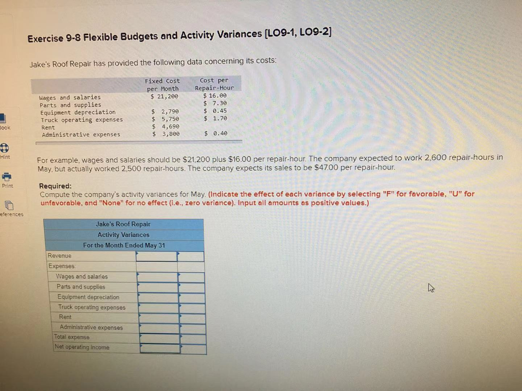 Solved Exercise 9-8 Flexible Budgets and Activity Variances | Chegg.com