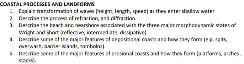 Solved COASTAL PROCESSES AND LANDFORMS 1. Explain | Chegg.com