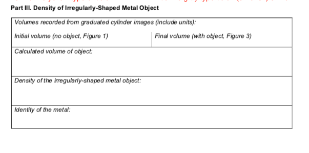 Solved Part III. Density of Irregularly-Shaped Metal Object | Chegg.com