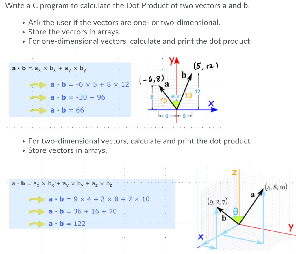 Solved Write a C program to calculate the Dot Product of two | Chegg.com