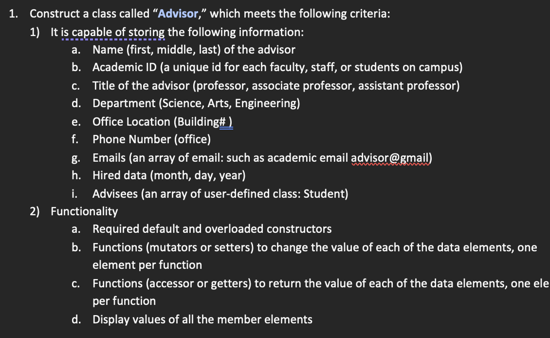 1. Construct a class called "Advisor," which meets | Chegg.com