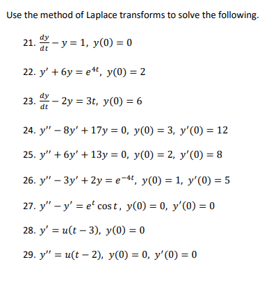 Solved Use the method of Laplace transforms to solve the | Chegg.com