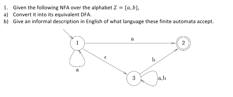 Solved 1. Given the following NFA over the alphabet & = | Chegg.com