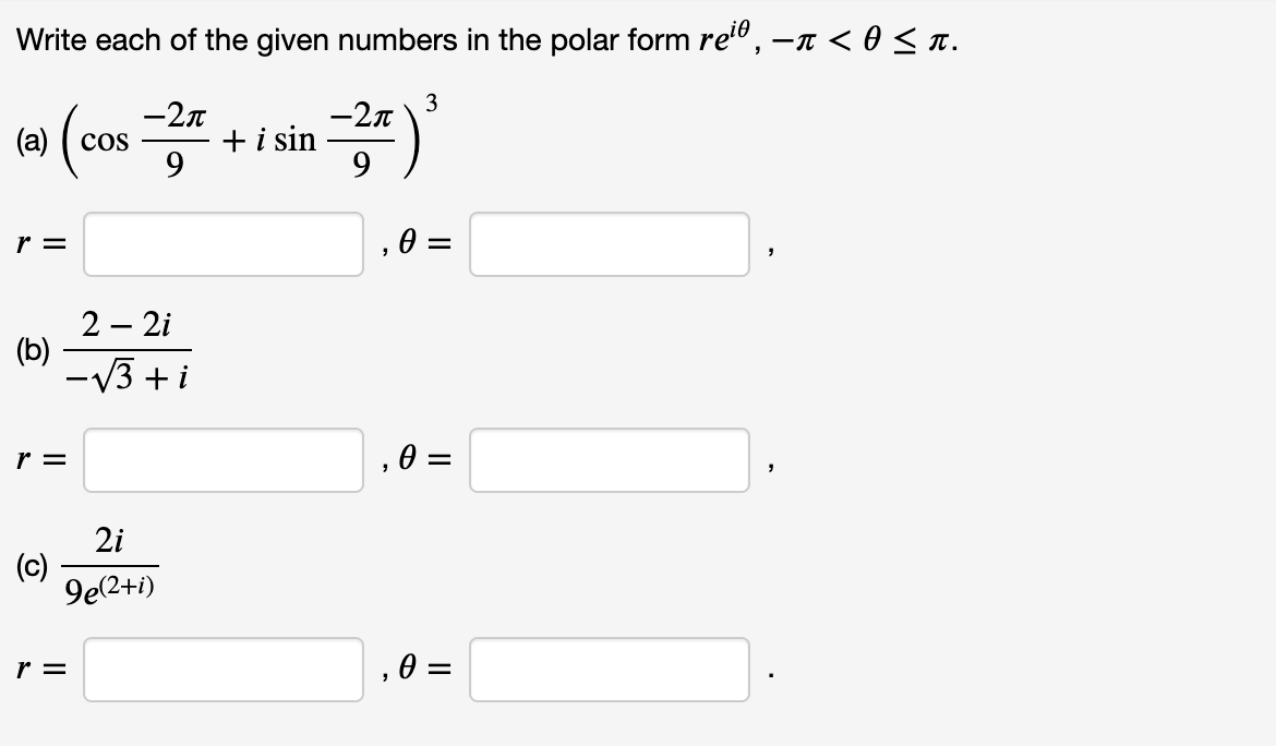 Solved Write each of the given numbers in the polar form | Chegg.com