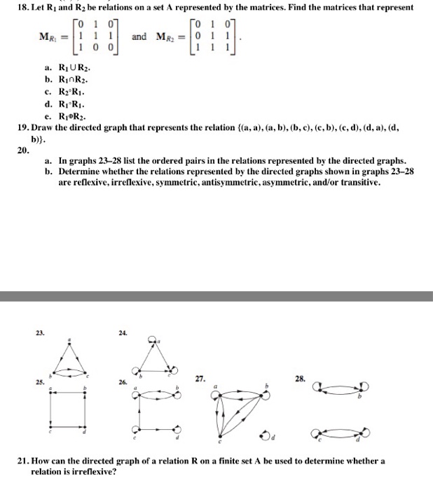 Solved 18. Let Ri and R2 be relations on a set A represented | Chegg.com