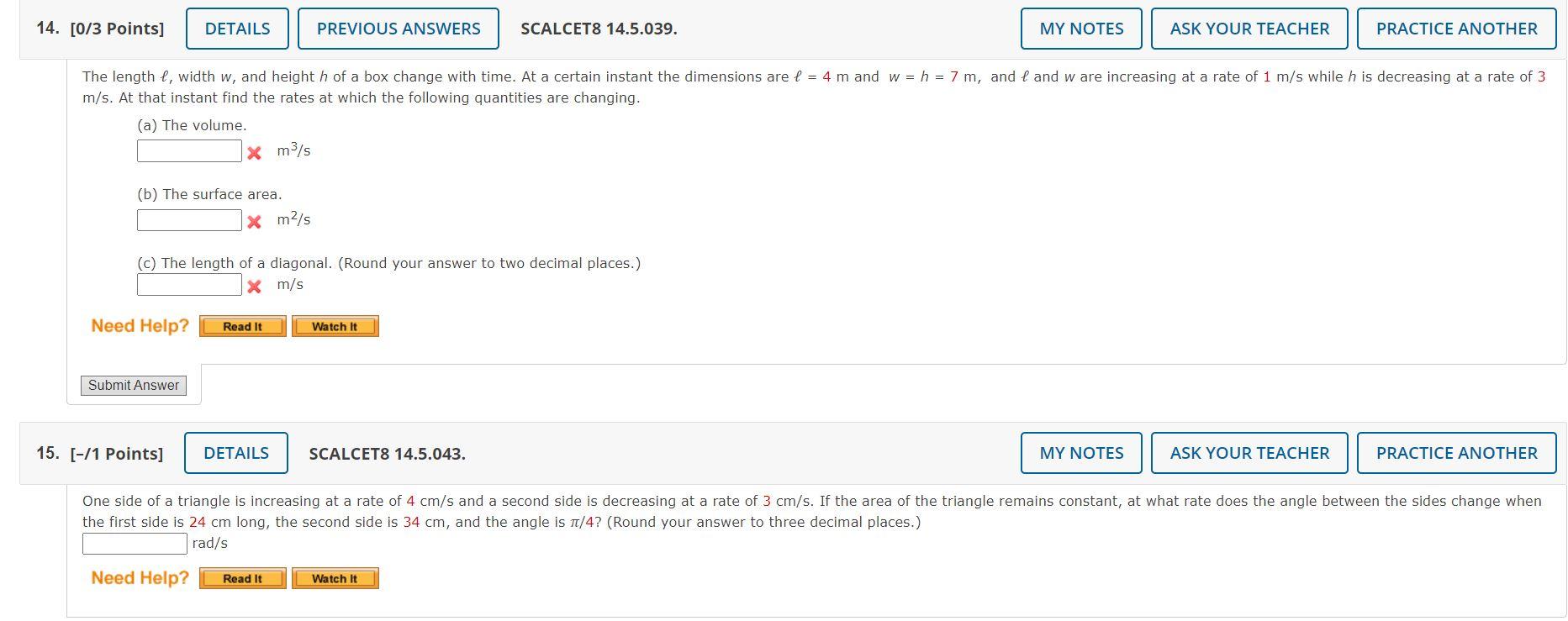 Solved 14. [0/3 Points] DETAILS PREVIOUS ANSWERS SCALCET8 | Chegg.com