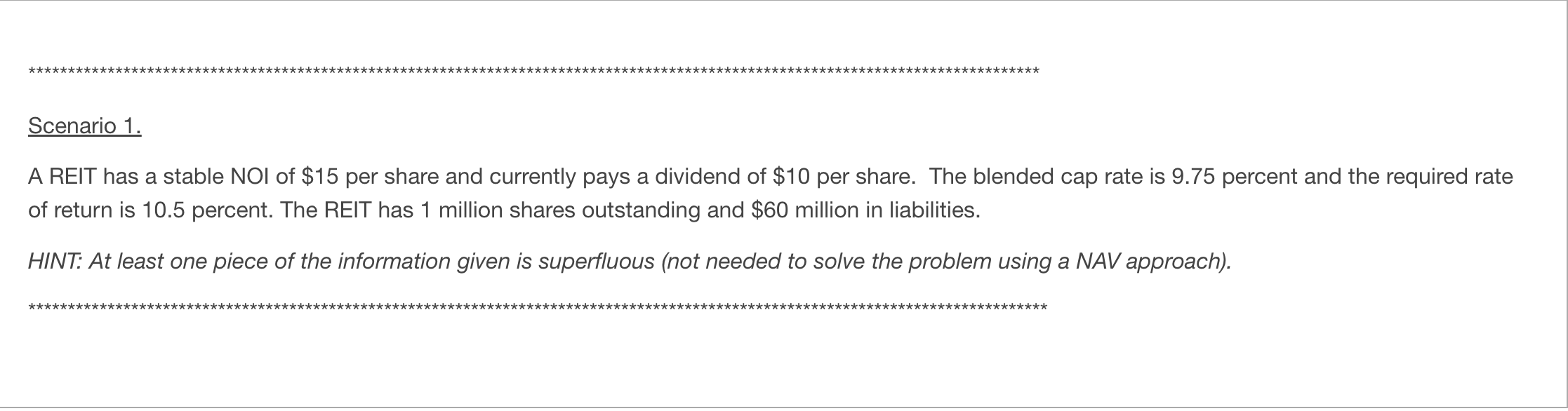 Solved Scenario 1. A REIT has a stable NOI of $15 per share | Chegg.com