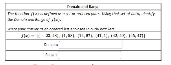 Solved Domain and Range The function f() is defined as a set | Chegg.com