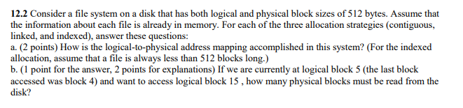 12.2 Consider a file system on a disk that has both | Chegg.com