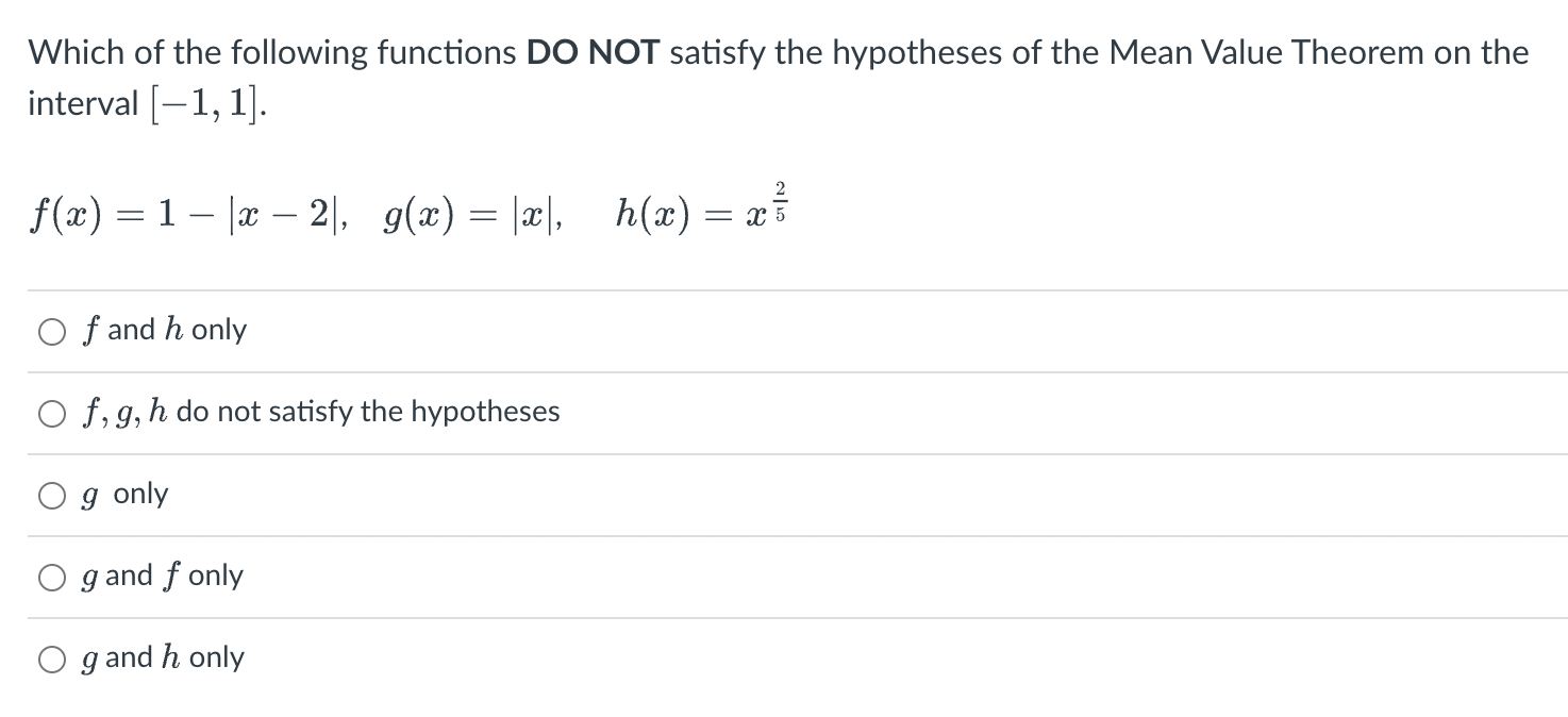 Solved Which of the following functions DO NOT satisfy the | Chegg.com