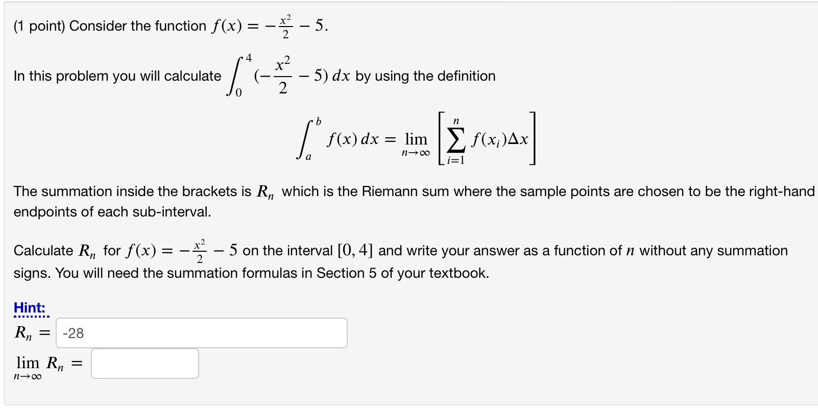 Solved (1 point) Consider the function f(x)=−2x2−5. In this | Chegg.com