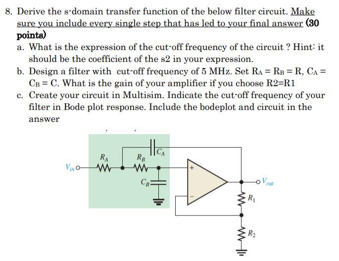 Solved 8. Derive the s-domain transfer function of the below | Chegg.com