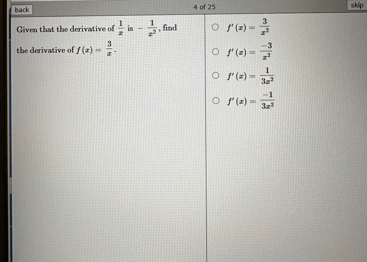 Solved back 4 of 25 Given that the derivative of x1 is −x21, | Chegg.com