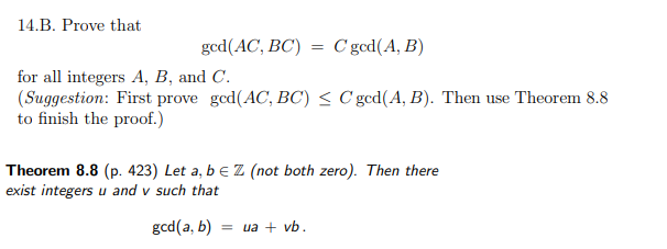 Solved 14.B. Prove that ged(AC, BC) = C ged(A,B) for all | Chegg.com