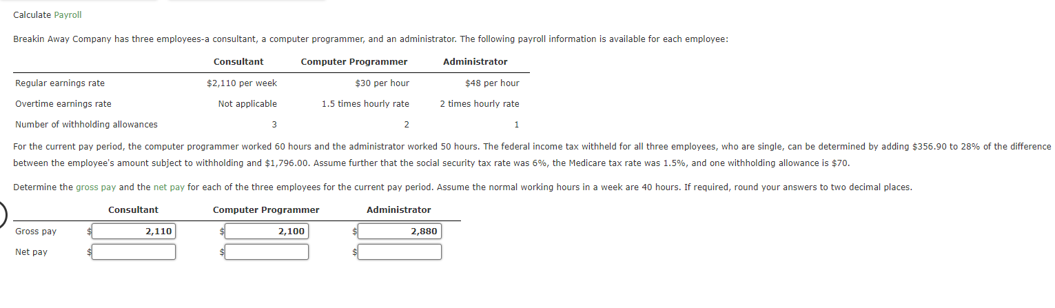 Solved Calculate Payroll | Chegg.com