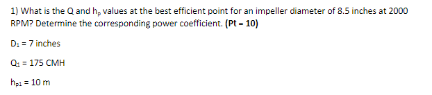 Solved 1) What is the Q and hp values at the best efficient | Chegg.com