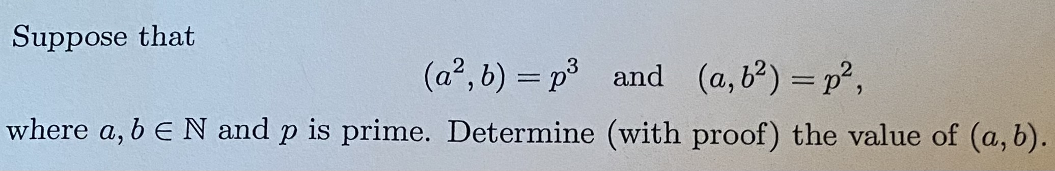 Solved Suppose that (a2,b)=p3 and (a,b2)=p2, where a,b∈N and | Chegg.com