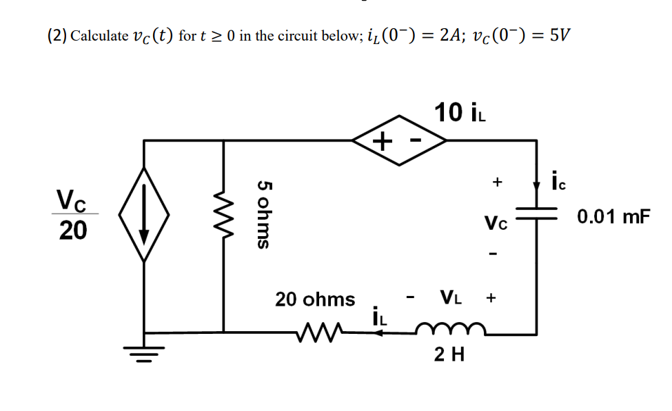 Solved (2) ﻿Calculate vC(t) ﻿for t≥0 ﻿in the circuit below; | Chegg.com