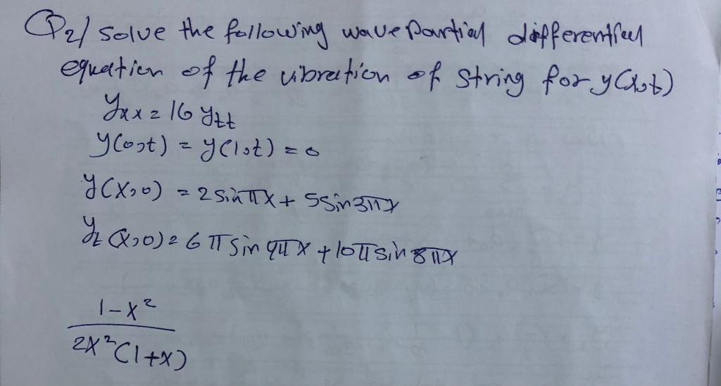 Solved Q2l 2 solve the following wave partial dipferentinel | Chegg.com