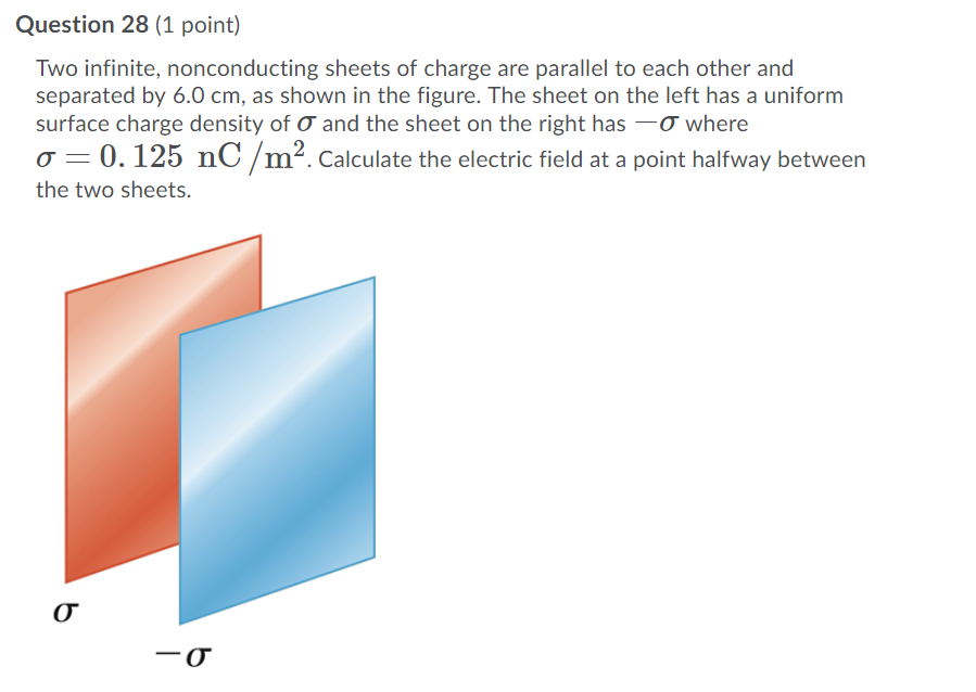 Solved Question 28 (1 point) Two infinite, nonconducting | Chegg.com