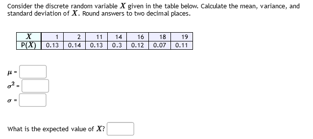 Solved Consider the discrete random variable X given in the | Chegg.com