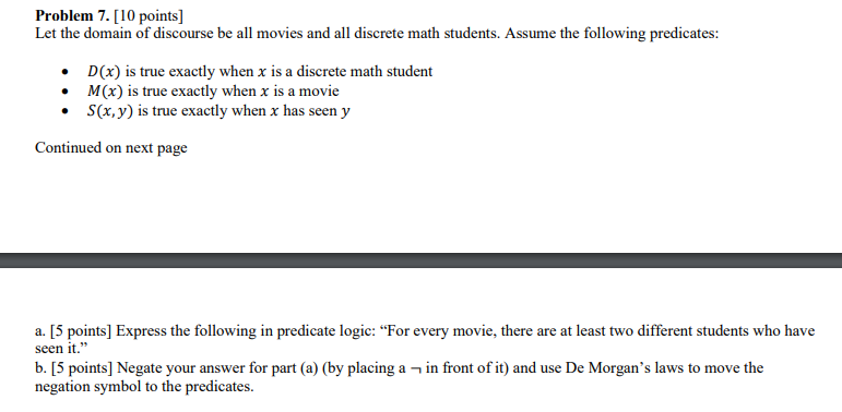 Solved Problem 3. [15 points] Let the domain of discourse be | Chegg.com