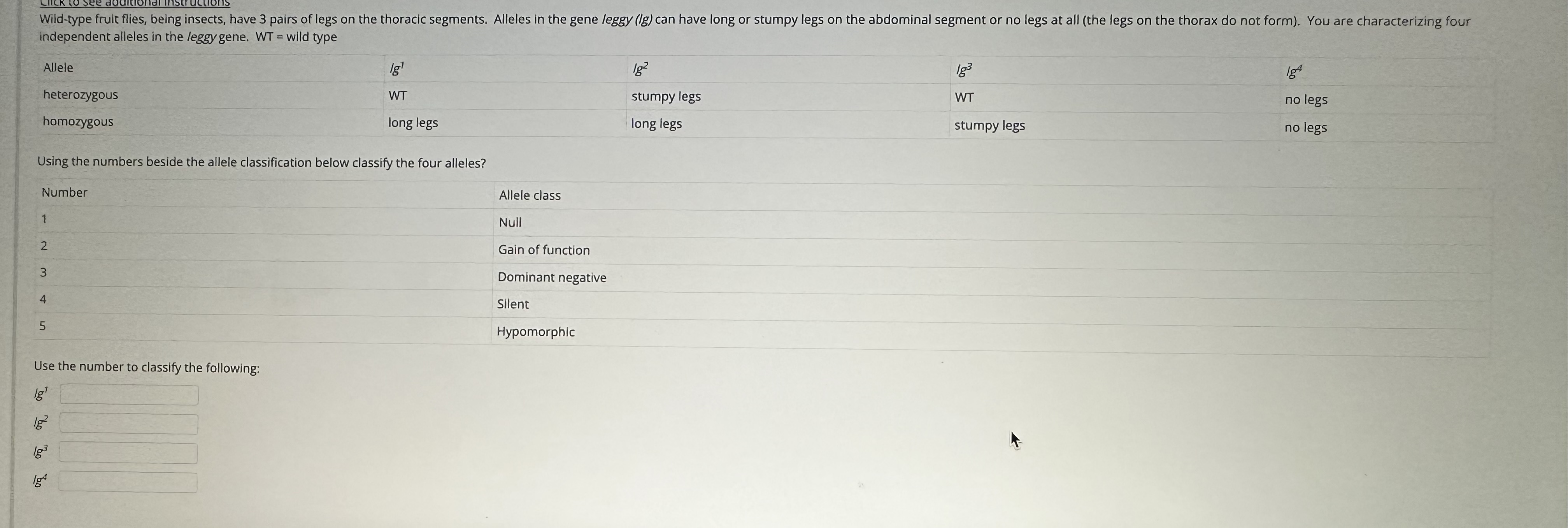 Solved independent alleles in the leggy gene. WT = wild type | Chegg.com