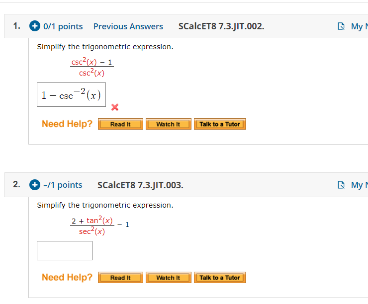 Solved 1. 0/1 points Previous Answers CalcET8 7.3.JIT.002. | Chegg.com