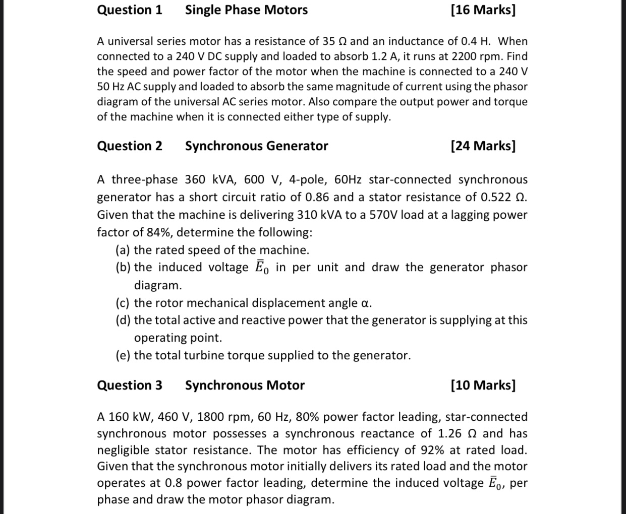 Solved Question 1 Single Phase Motors [16 Marks] A universal | Chegg.com