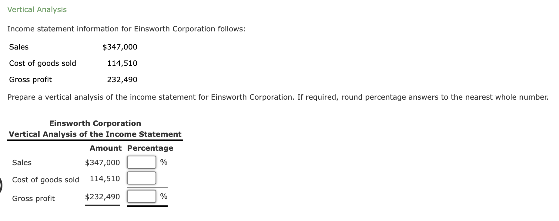 Solved Vertical Analysis Income statement information for | Chegg.com