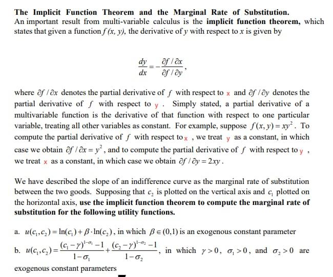 Solved The Implicit Function Theorem and the Marginal Rate | Chegg.com