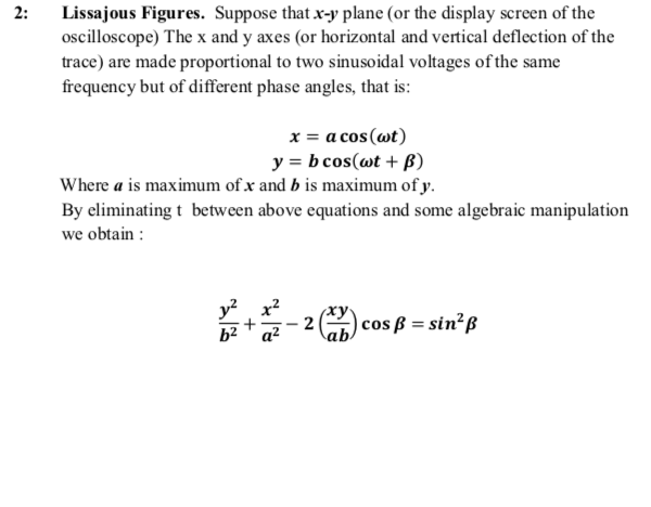 Solved 2: Lissajous Figures. Suppose that x-y plane (or the | Chegg.com