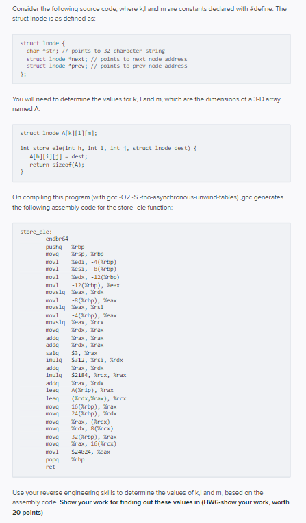Consider the following source code, where k, l and m | Chegg.com