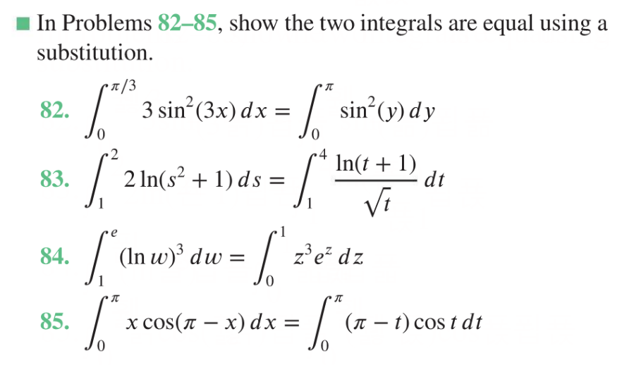 Solved In Problems 82–85, show the two integrals are equal | Chegg.com