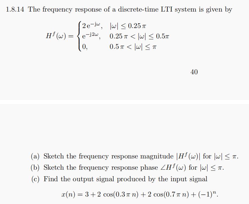 Solved 1.8.14 ﻿The frequency response of a discrete-time LTI | Chegg.com