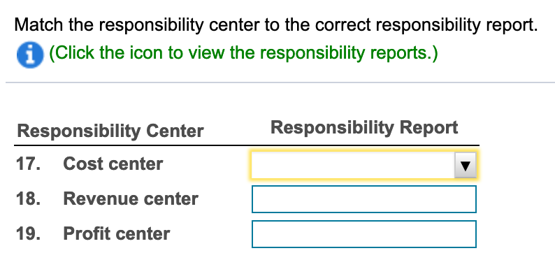 Solved Match the responsibility center to the correct | Chegg.com