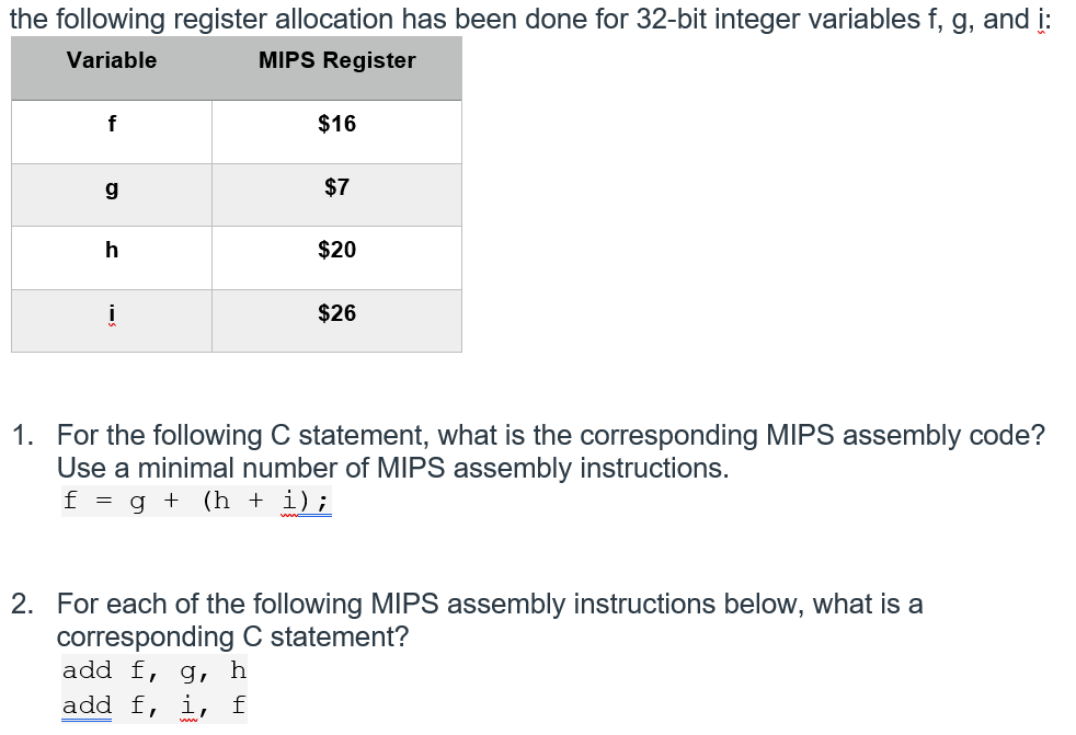 Solved the following register allocation has been done for | Chegg.com