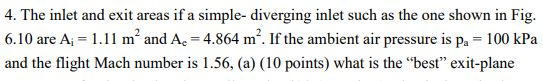 Solved 4. The inlet and exit areas if a simple- diverging | Chegg.com